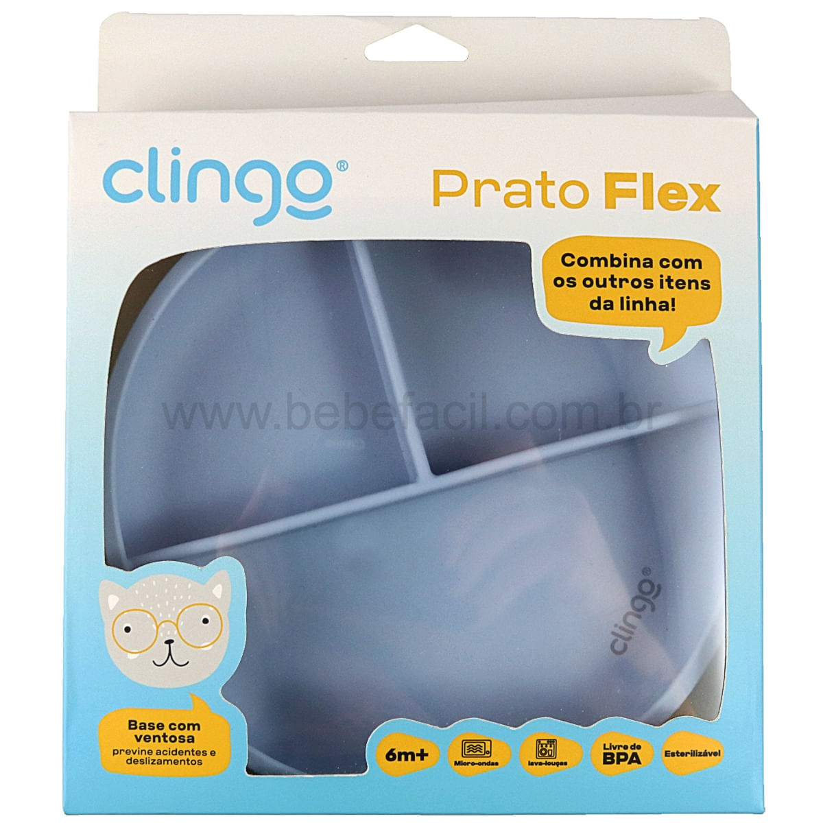 Prato em Silicone com Divisórias e Ventosa Flex Azul (6m+) - Clingo ...