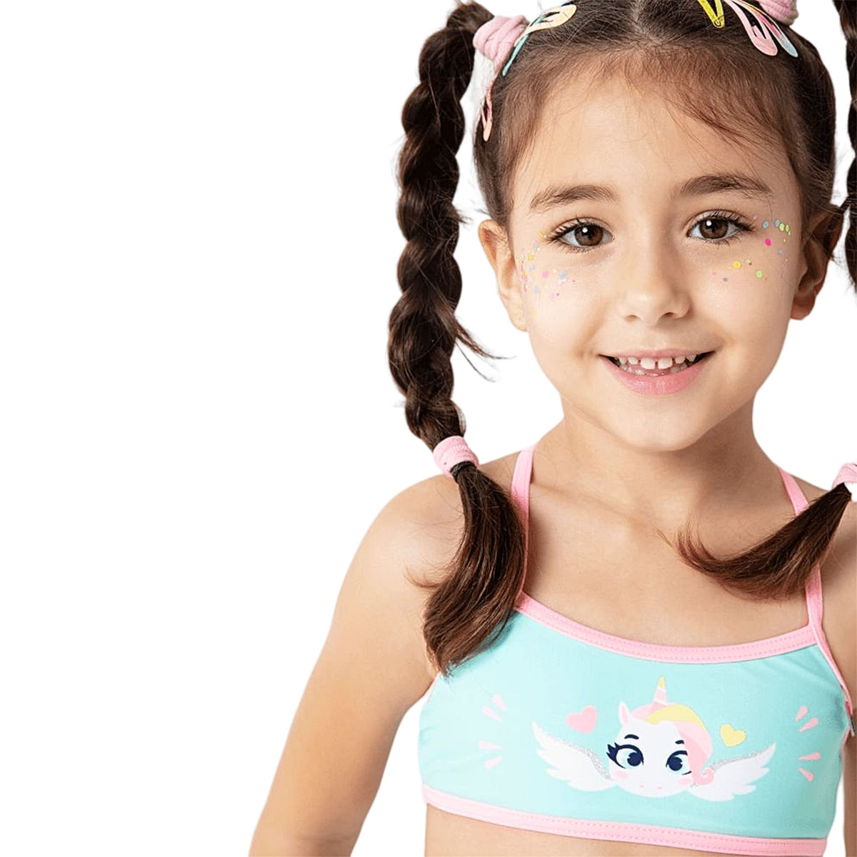 Biquíni infantil em lycra Unicórnio Unicórnio Verde Água - Puket ...